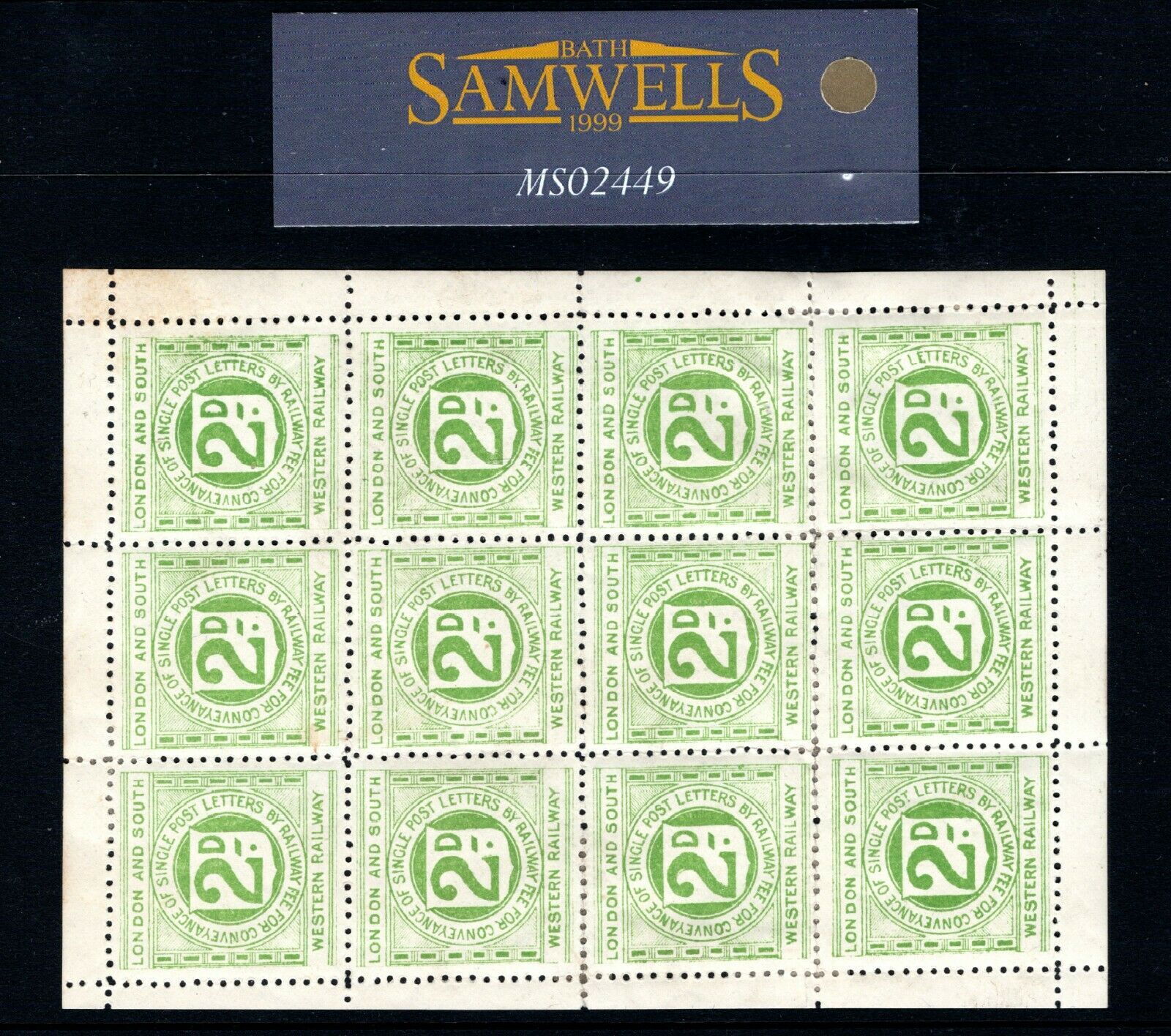 GB RAILWAY LSWR 2d Bright Green #19 Letter Stamp 1899 Variety SHEET ...