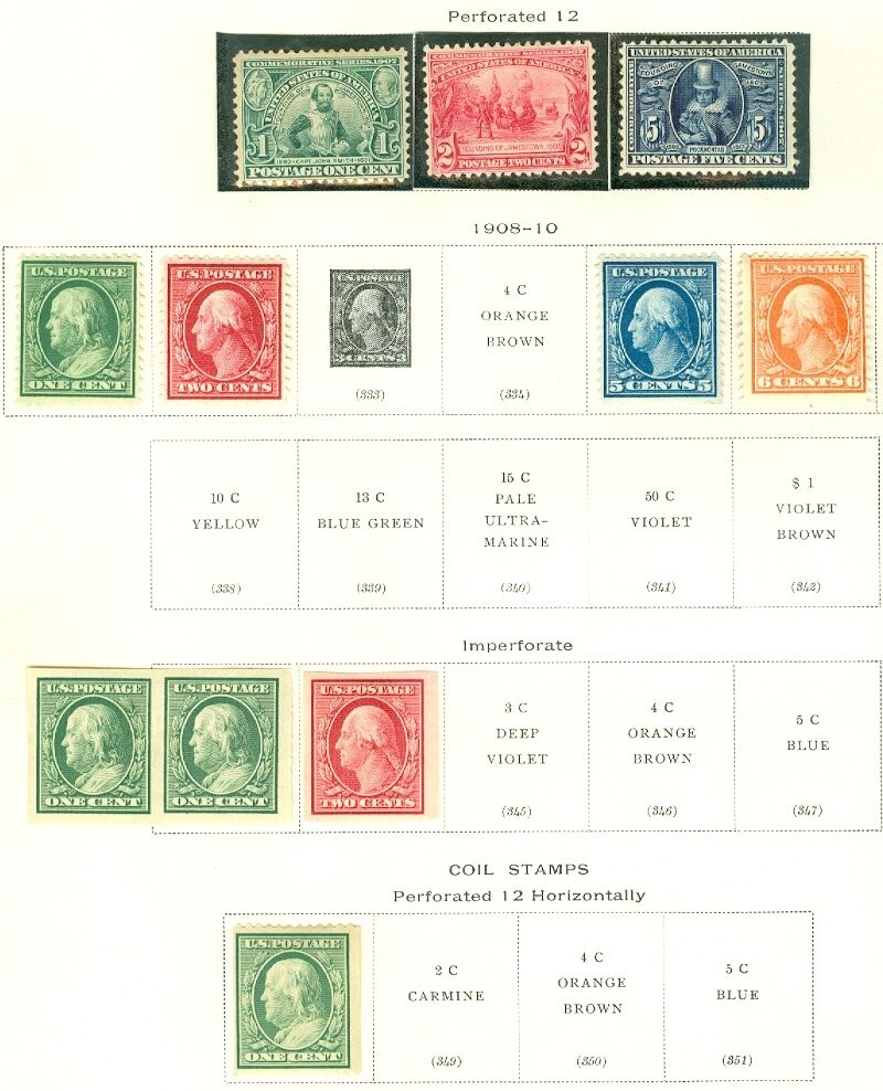 USA : 1907-10. Scott #328//348. 10 different. All are Fresh & F-VF ...