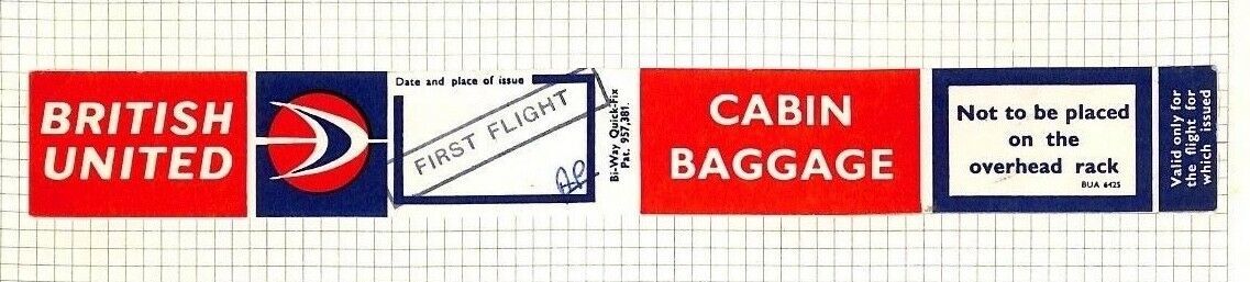 GB *British United Airways* Hovercraft FIRST FLIGHT Cabin Bag Label ...