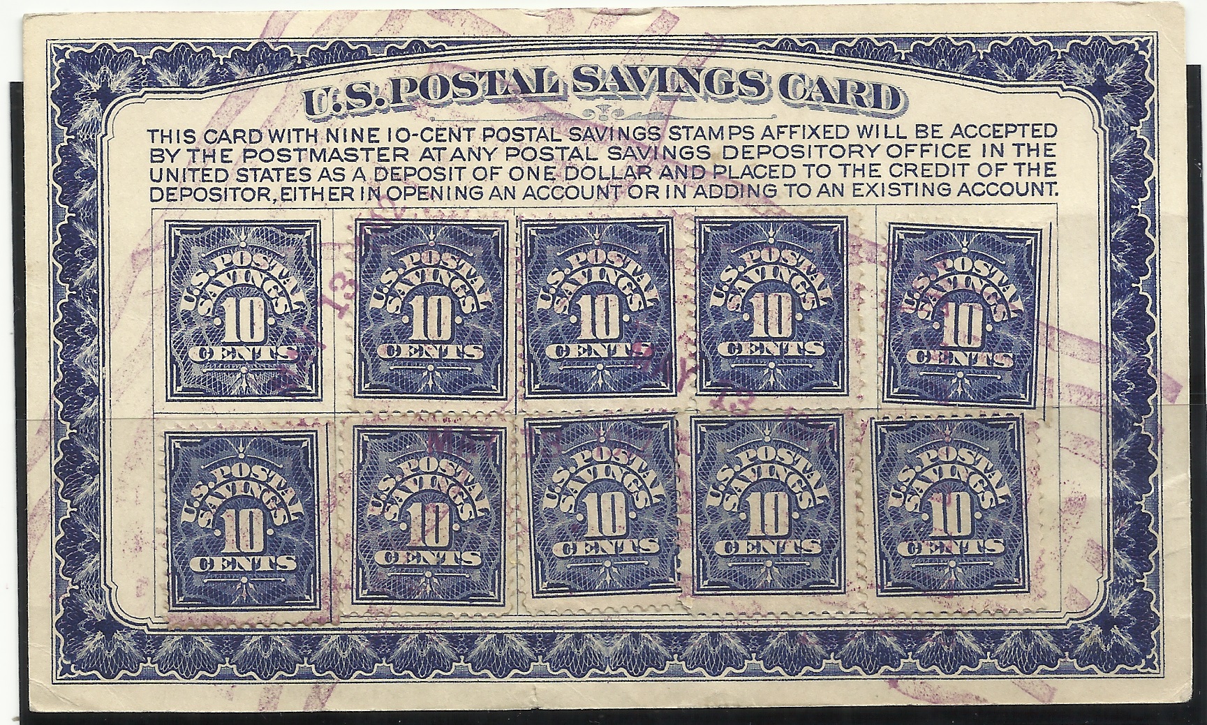 PS5 Postal Savings Card Filled in With 9 10c PS4 Stamps Used F/VF ...