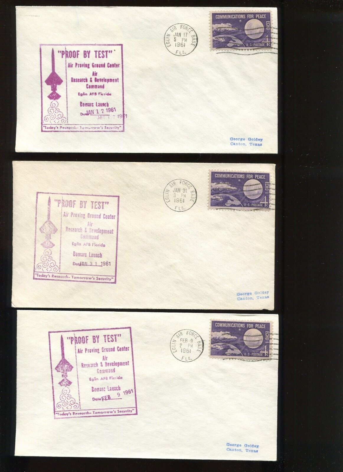 6 Nice 1961 'Proof by Test' Bomarc & GAM 77 Launch Goldcraft Covers (LV ...