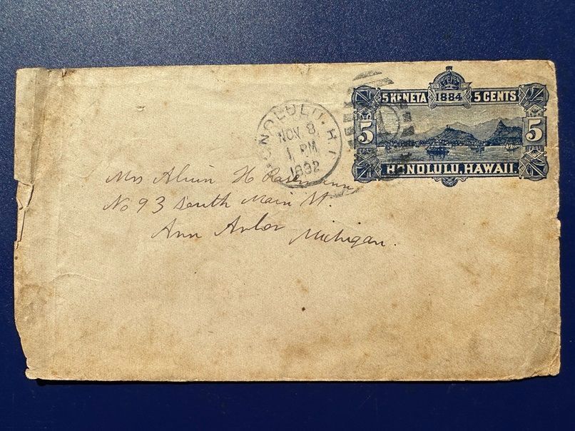 Hawaii #U4 5c Blue Honolulu to Ann Arbor, MI Nov 8, 1892 | United ...