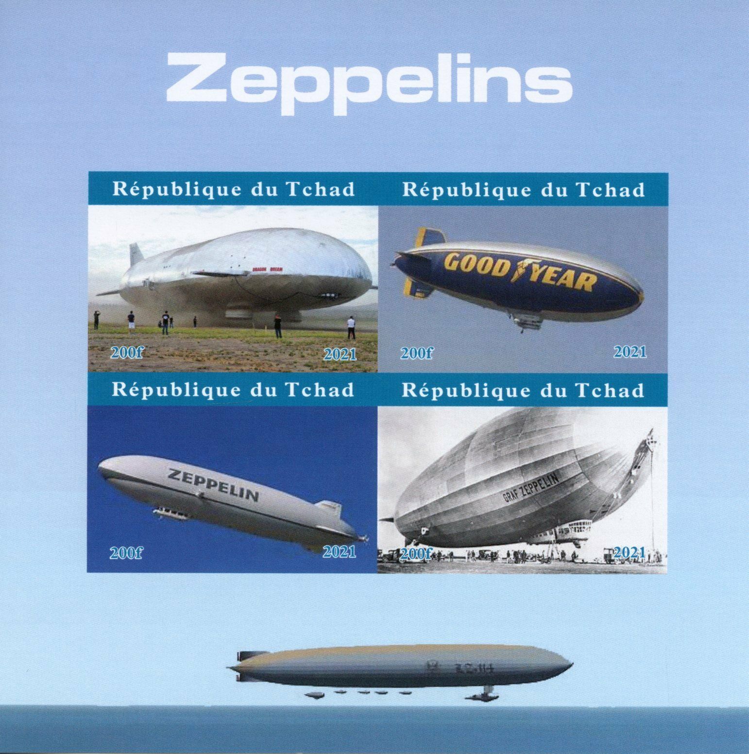 Chad Aviation Stamps 2021 MNH Zeppelins Hindenburg Airships 4v IMPF M/S ...