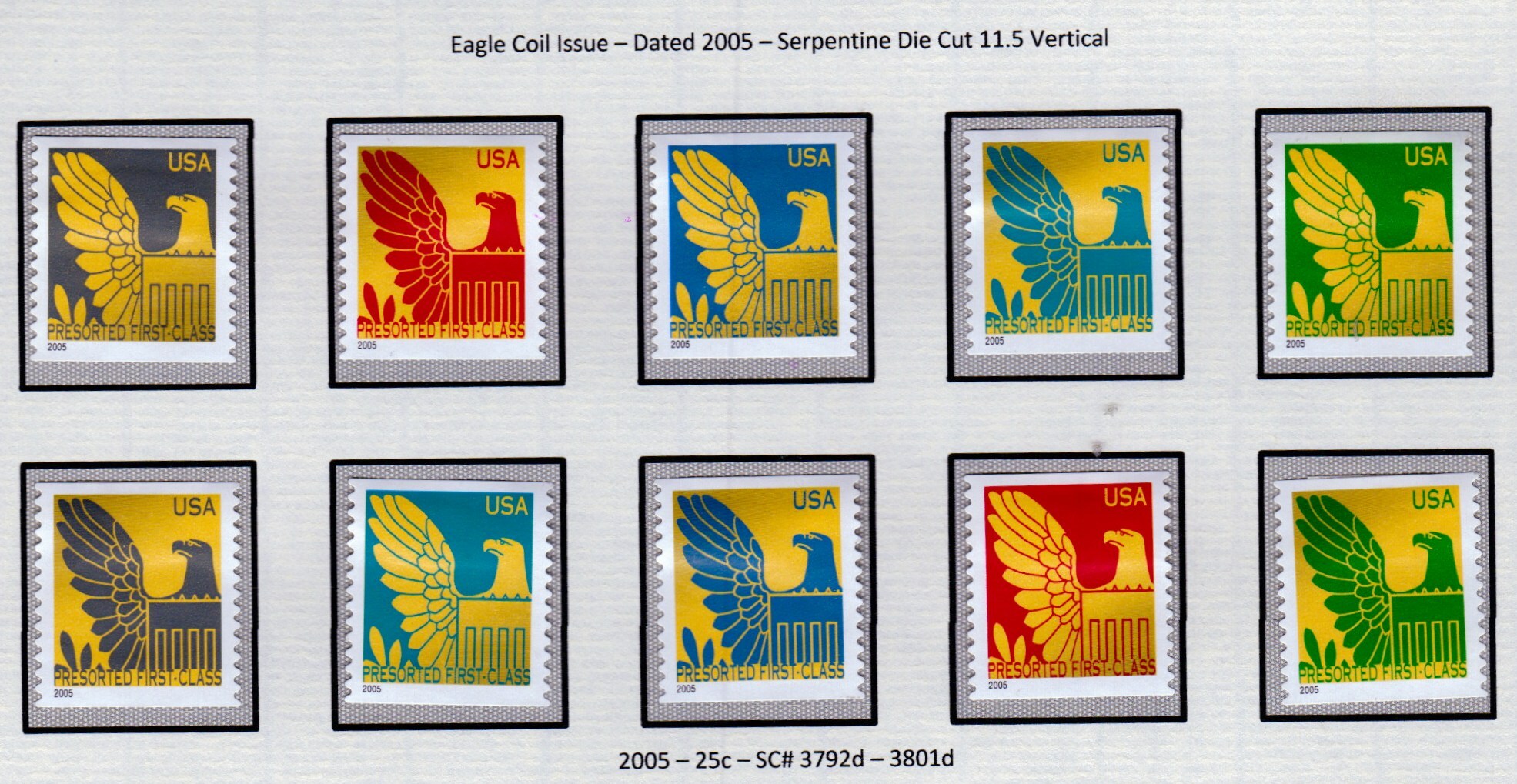SC# 3792d-3801d - (25c) - Eagle & Shield, complete USED set of 10 ...