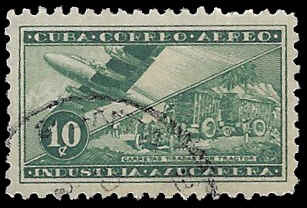 Cuba #C98 Used; 10c Airmail - Plane & tractor pulling wagon (1954 ...