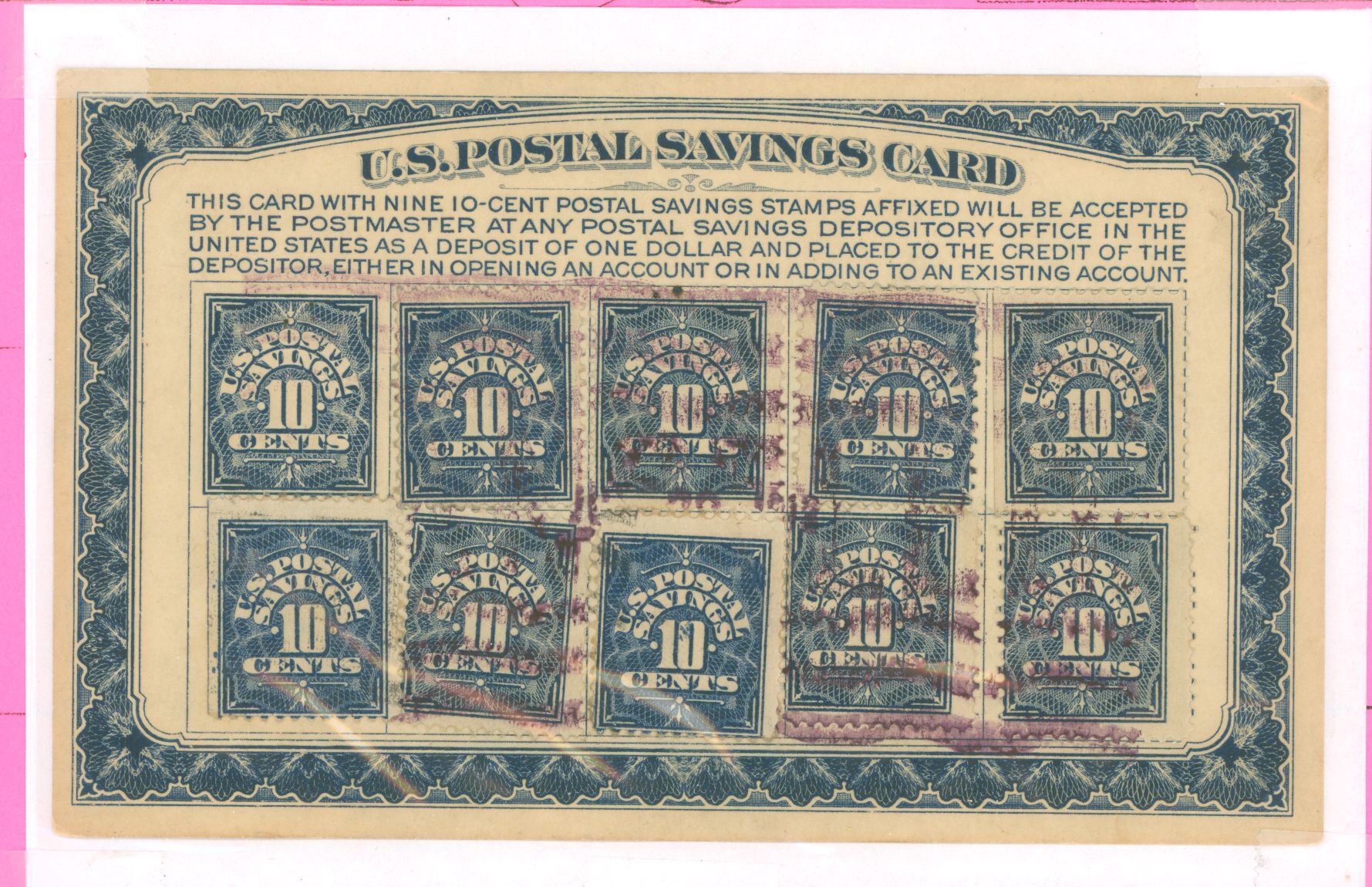 US PS5 1911 10c Blue U. S. Postal Savings Deposit Card + 9 used PSG ...
