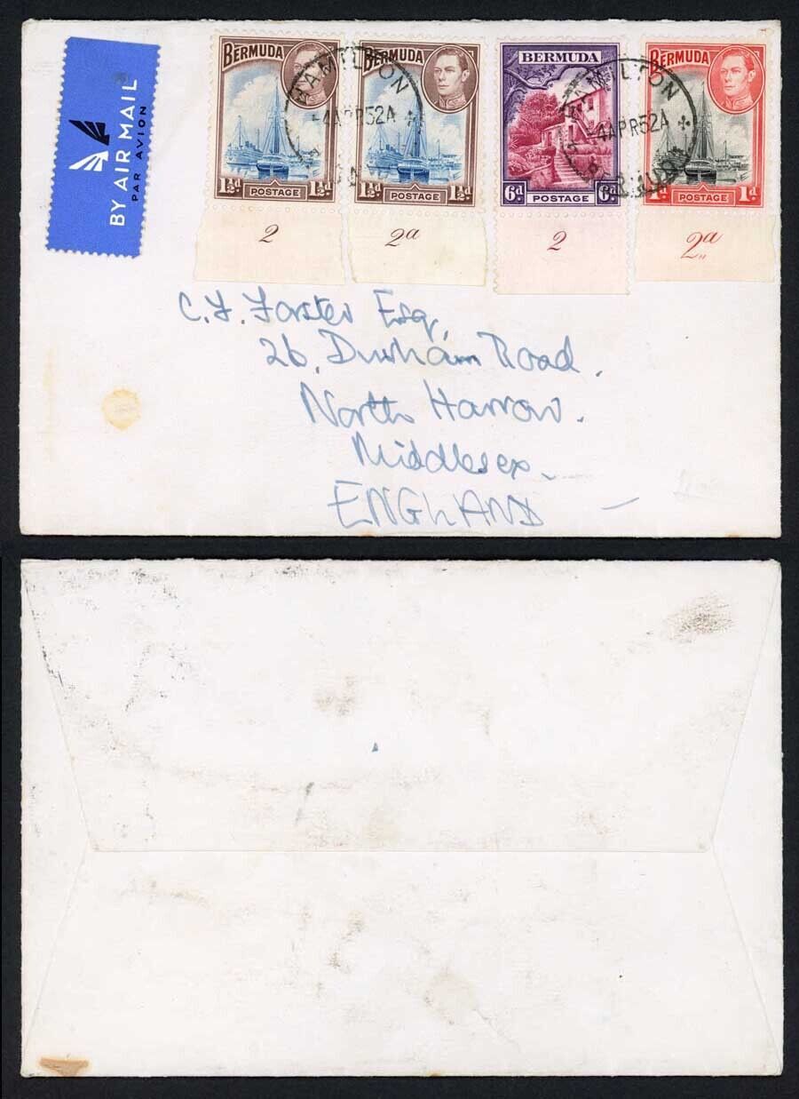 Bermuda KFVI 1d 1 1/2d x 2 and 6d Plate number examples on a Cover to ...