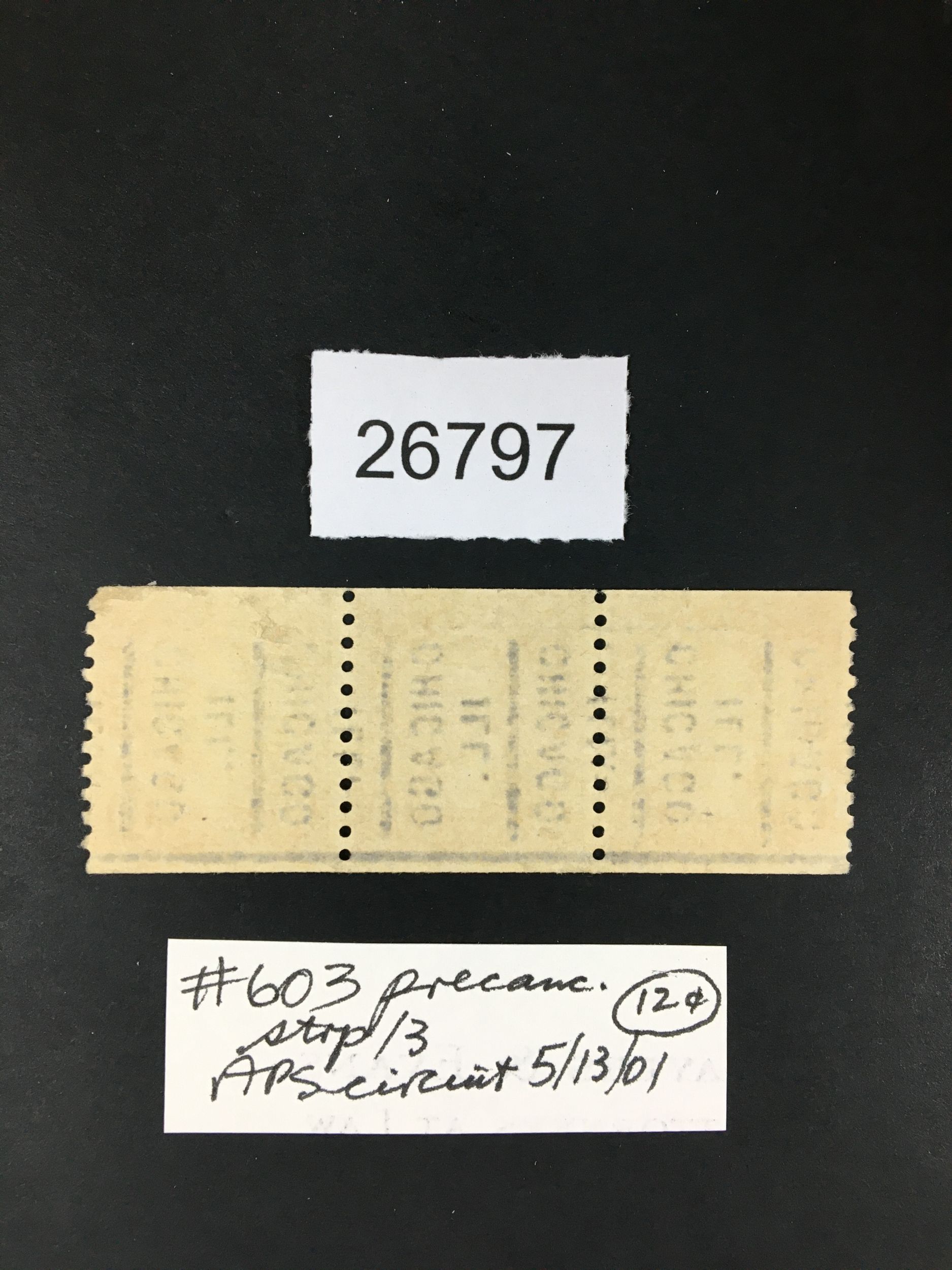 US Stamps # 603 Coil Guide Line Strip Precancelled LOT #26797 | United ...
