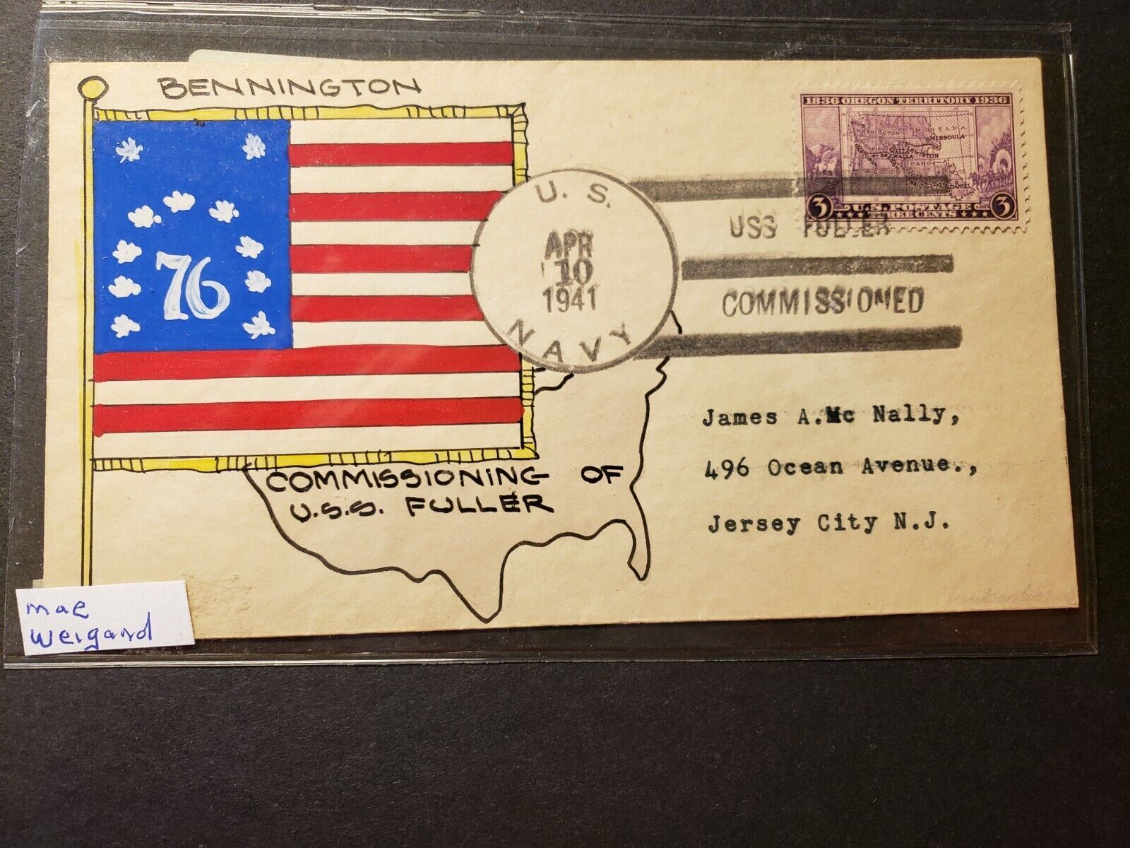 USS Fuller Ap-14 Naval Cover 1941 MAE Weigand Hand-Drawn Commissioned ...