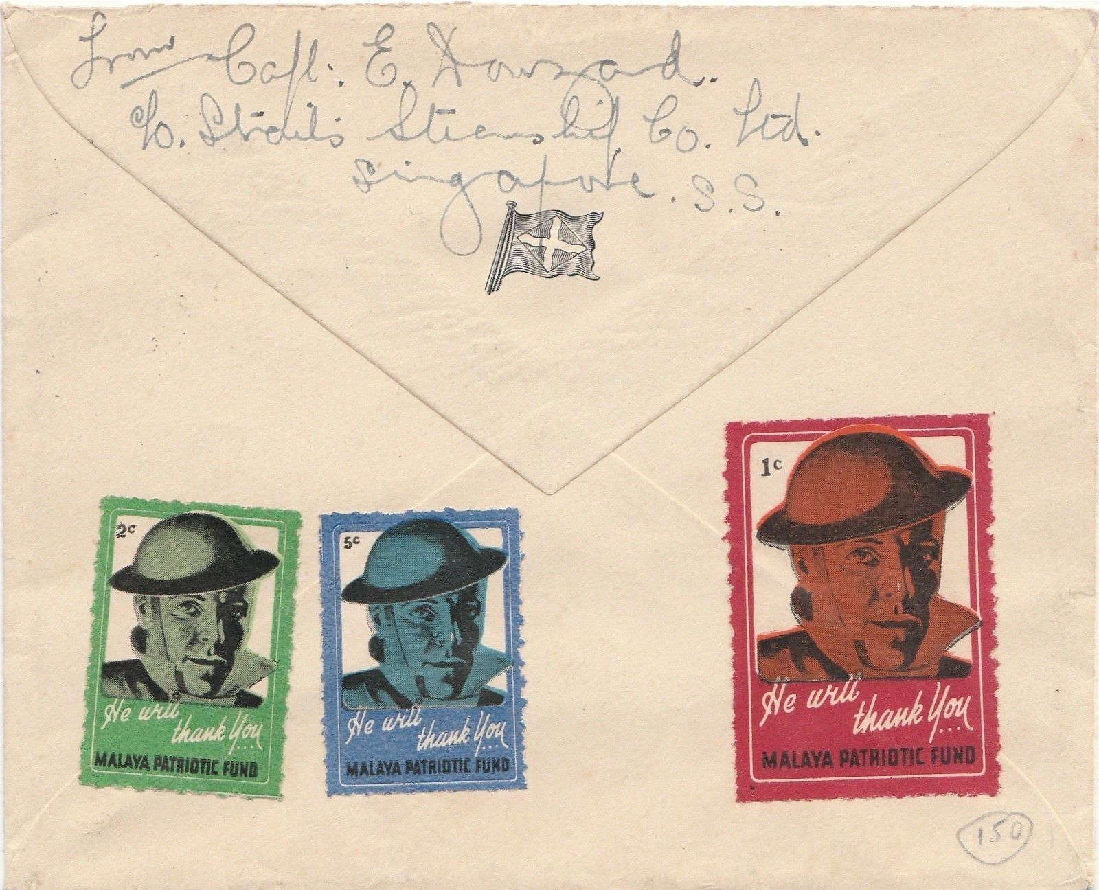 Straits Singapore 1940 Newly Issued 1c 2c 5 C Malayan Patriotic Labels ...