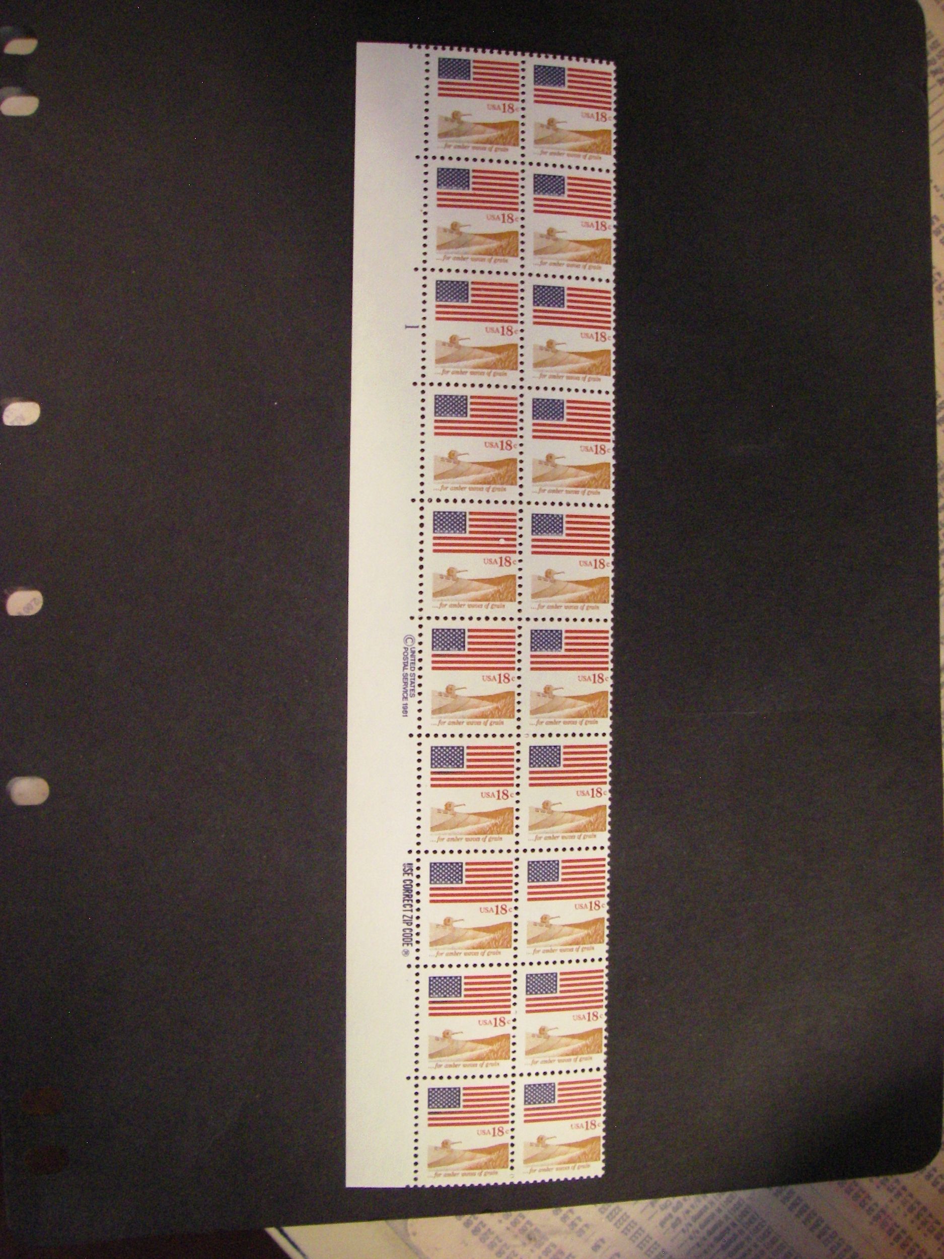 Scott 1890, 18c Flag over Field .. Amber Waves, PB20 #1 LM, MNH Regular ...