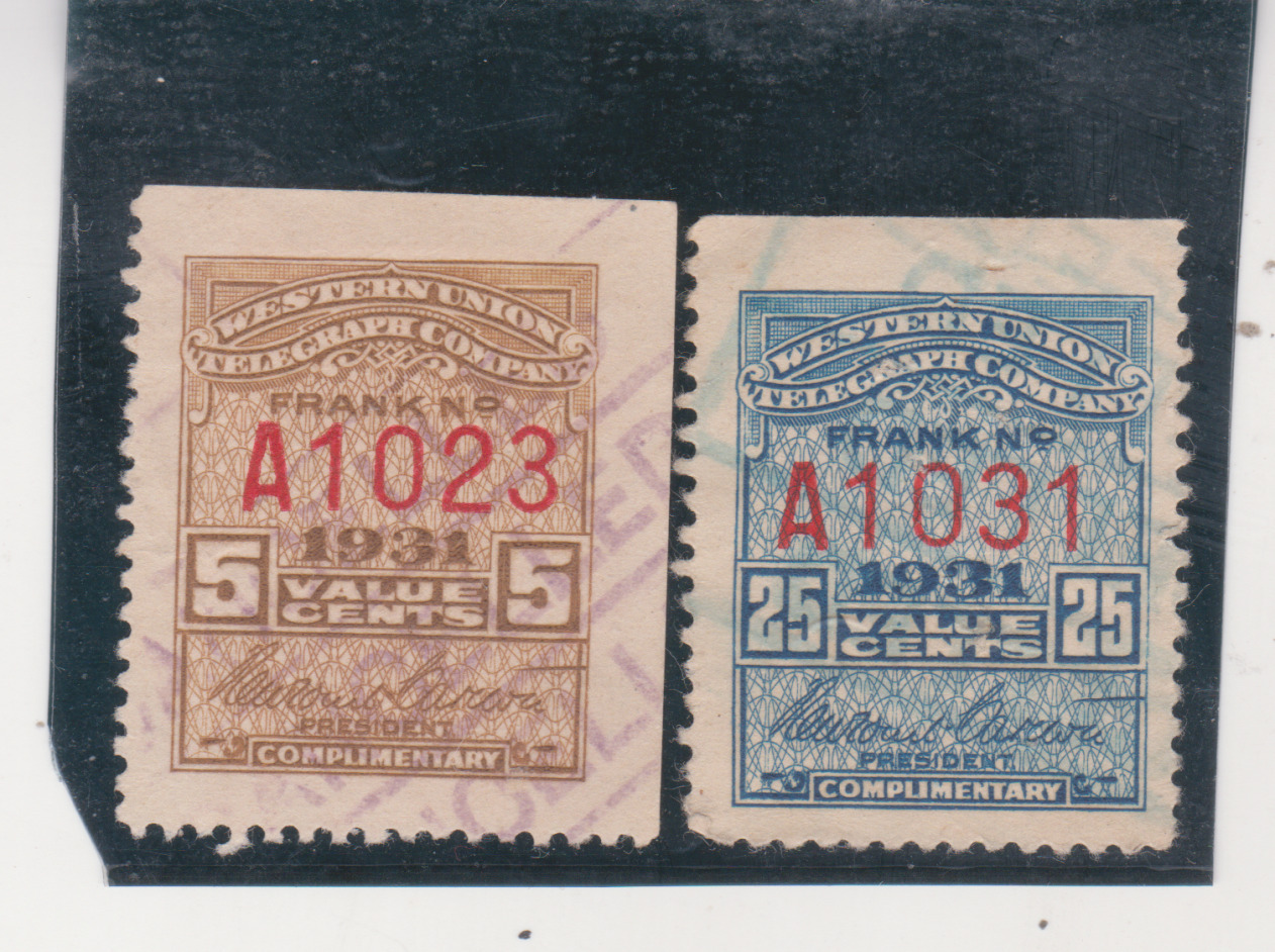 US Scott #16T-79-80 Used Revenue Telegraph Stamps 5& 25 ct issue 1931 ...