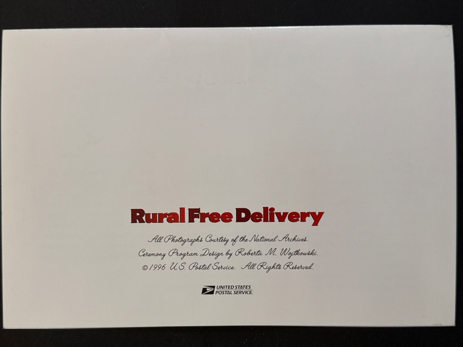 1996 Rural Free Delivery 32-cent stamp First Day Ceremony Program Sc ...