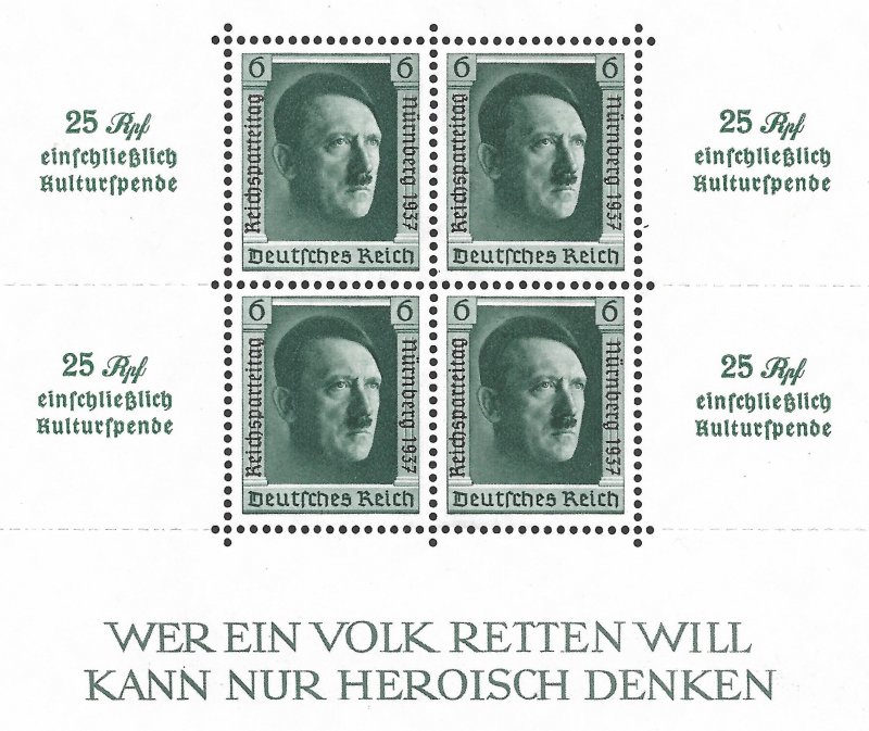 1937 German A. Hitler Semi-Postal Sheet Scott #B106* VLH | Europe ...