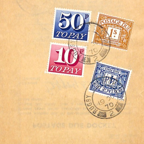GB QEII POSTAGE DUES Docket *MIXED CURRENCY* 1970 Rugby Warwicks ...