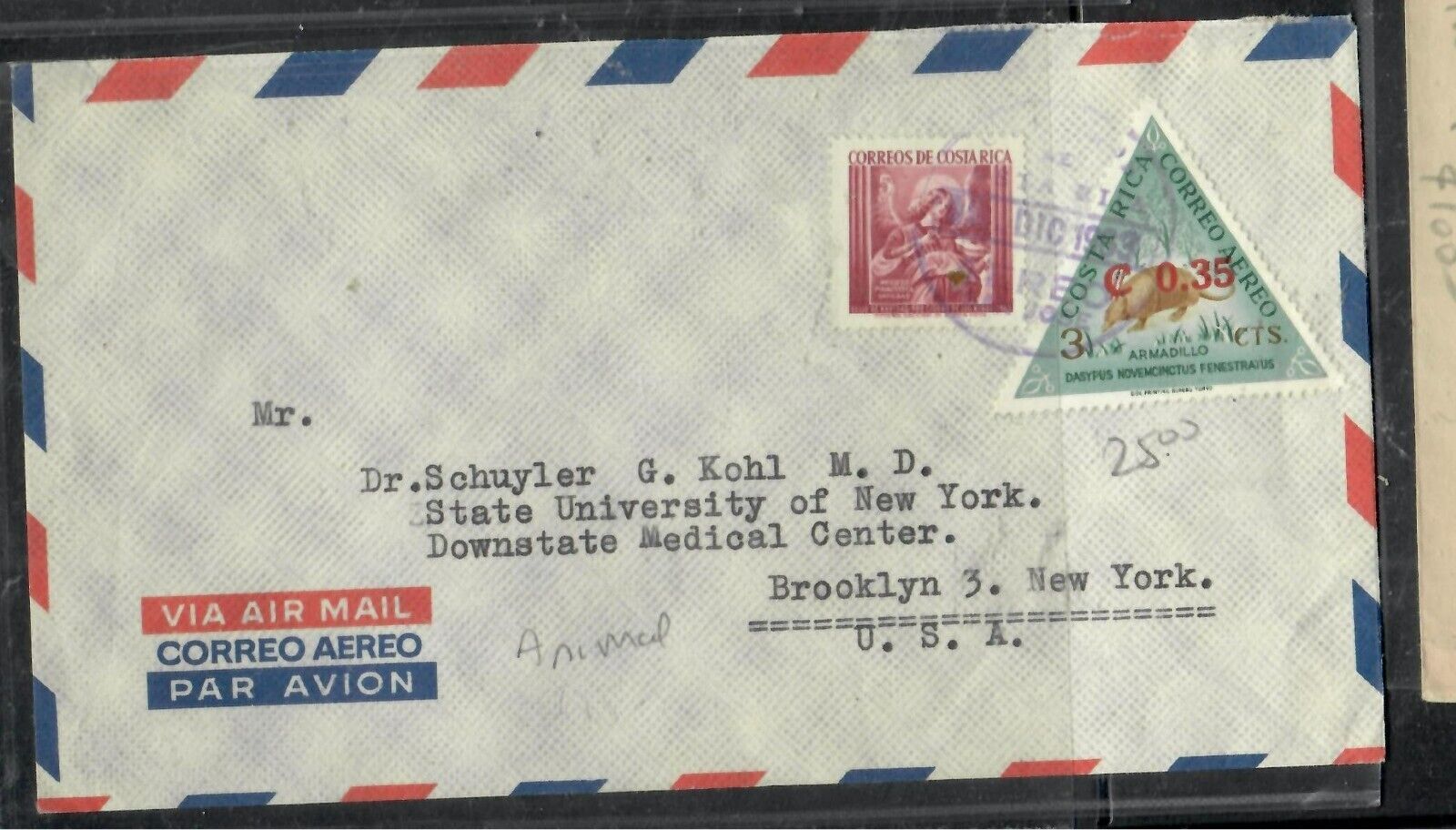 Costa Rica Cover (P0409B) 1963 Triangle Stamp 35c/3c + 1 Stamp a/M ...