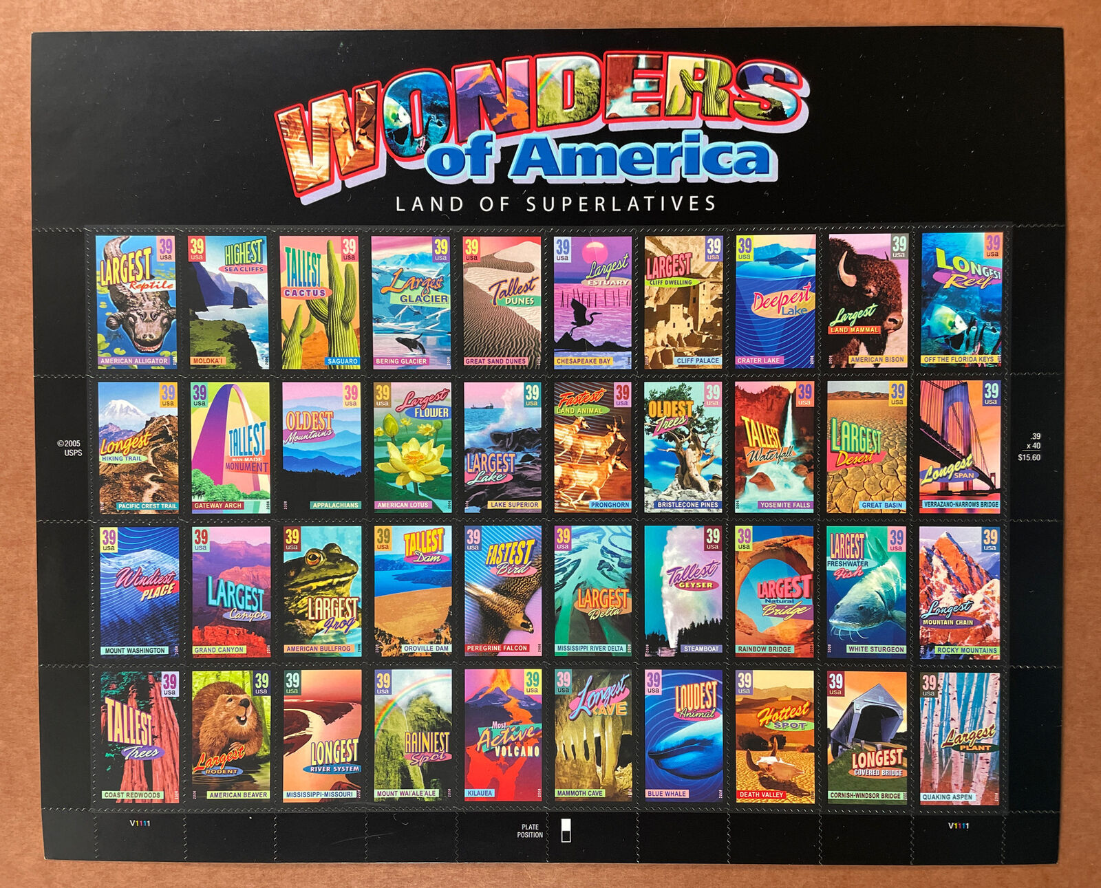 Scott 4033-4072 WONDERS OF AMERICA Pane of 40 US 39¢ Stamps MNH 2006 ...