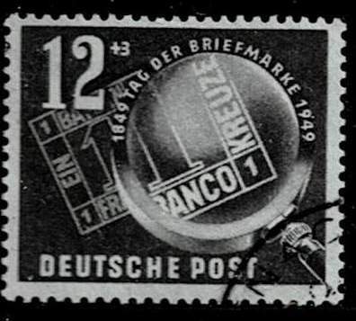 DDR 1949, Sc.#B14 used, First Bavarian stamp under a magnifying glass ...