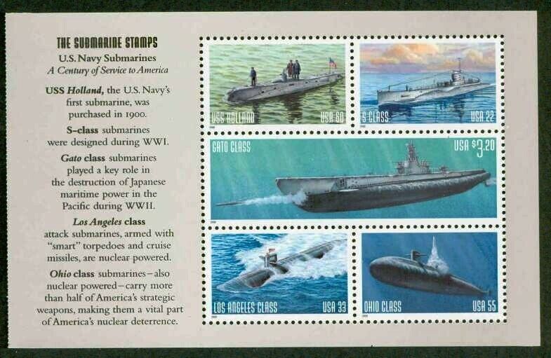 2000 SUBMARINES booklet pane Sc 3377a SELVAGE 2 PANE CV $15 | United ...