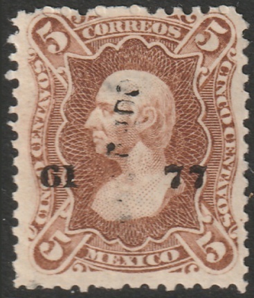 Mexico 1877 Sc 106 MLH* "61 77 (Cordova)" overprint vert laid paper ...