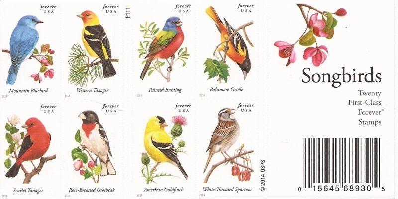 US Stamp - 2014 Songbirds - Booklet of 20 Forever Stamps #4882-91 ...