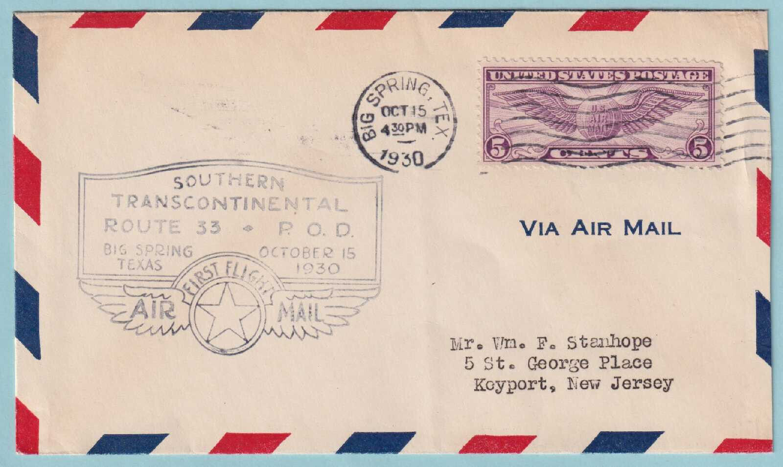 United States First Flight Cover - 1930 From BIG Spring Texas - Cv859 ...