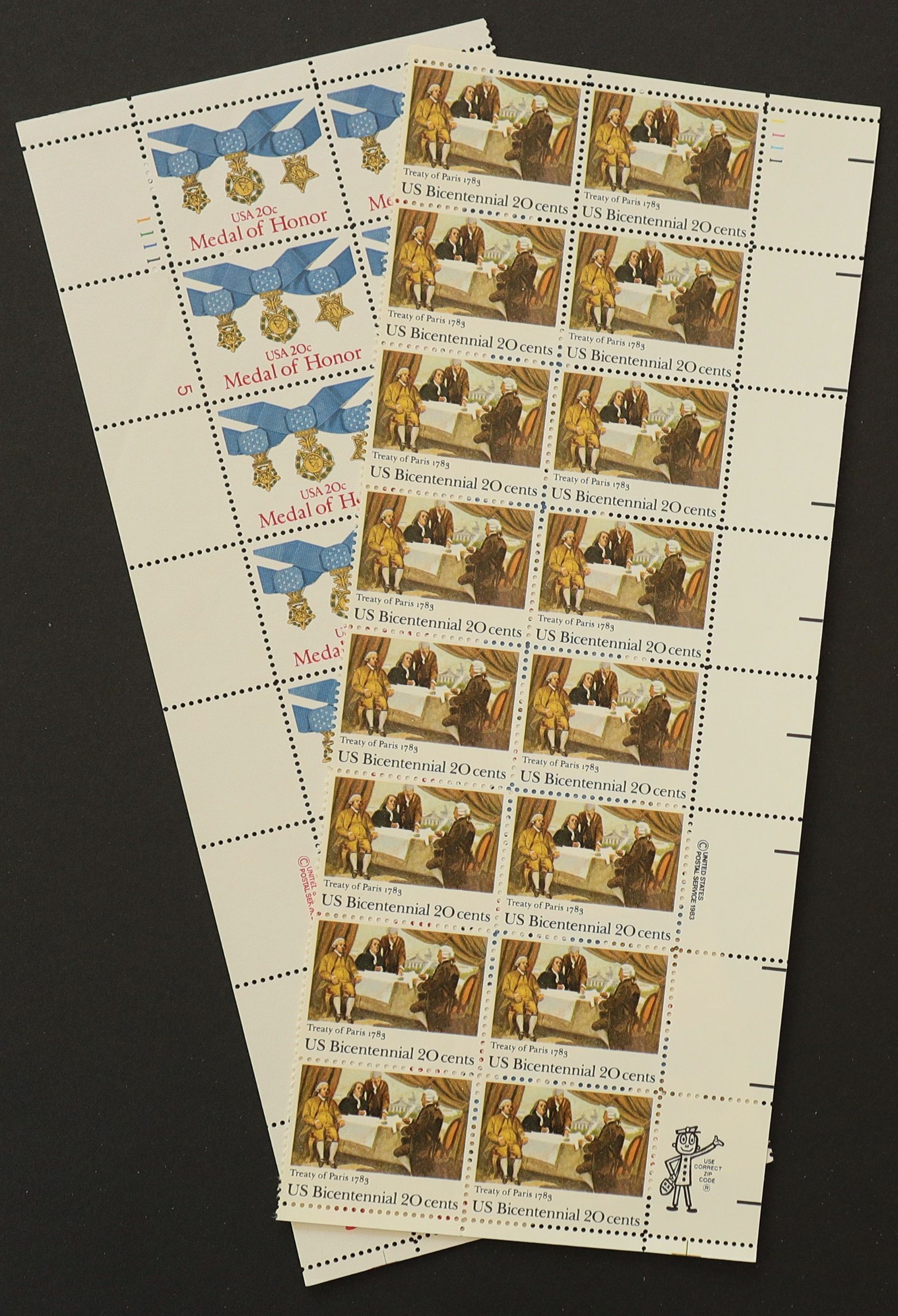 U.S. Mint Stamp Scott #2045/2052 Lot of 2 20c Plate # Block Strips of ...