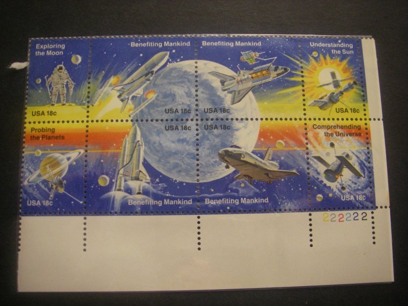 Scott 1912-19, 18c Space Achievement, PB8 #22222 LR, MNH Commemorative ...