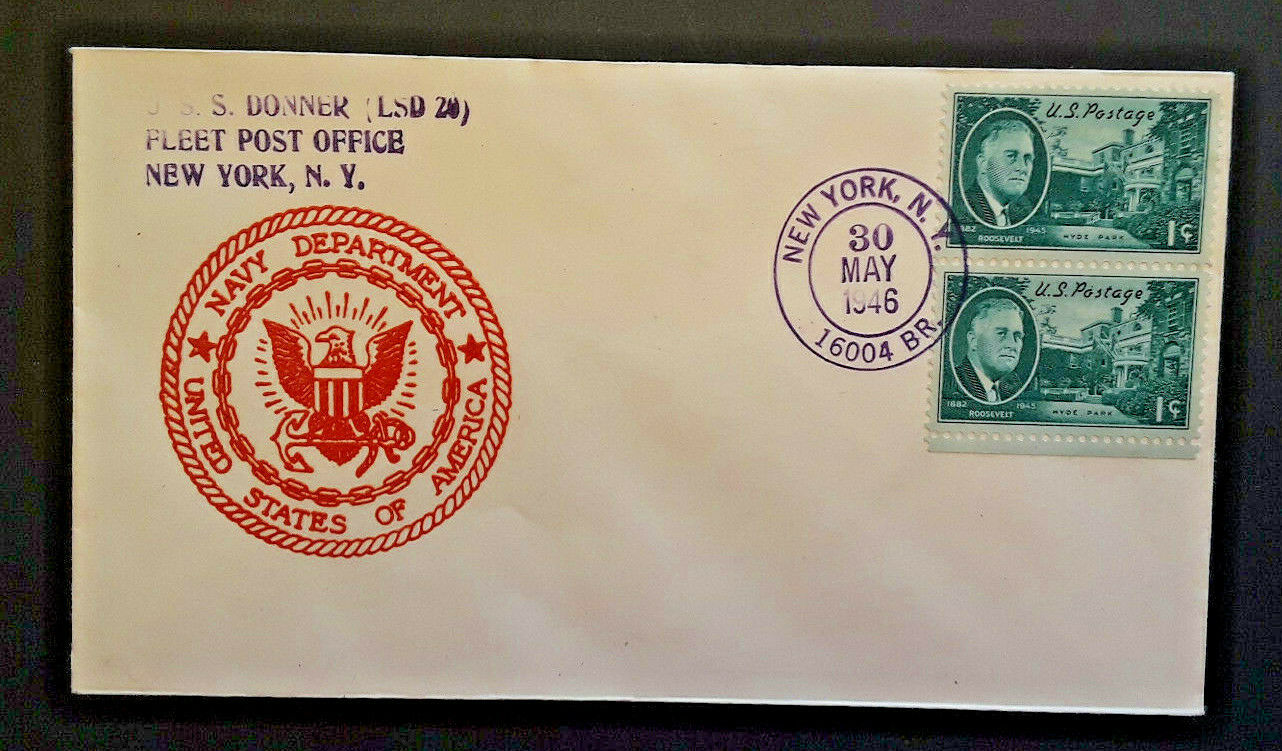 1946 USS Donner LSD 20 New York NY Embossed Navy Seal Illustrated Naval ...