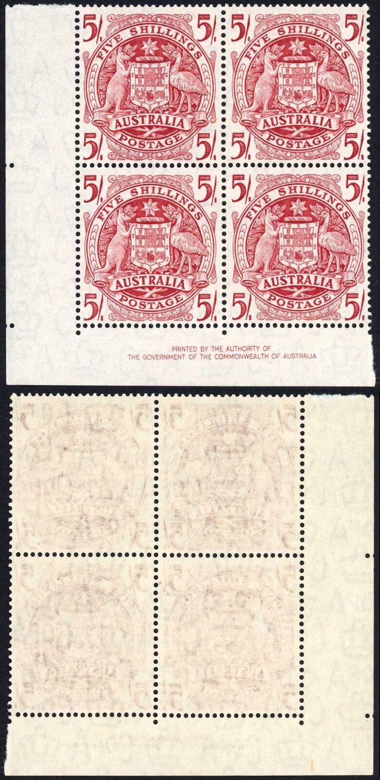 Australia SG224a 5/- Arms Imprint Block U/M | Australia & Oceania ...