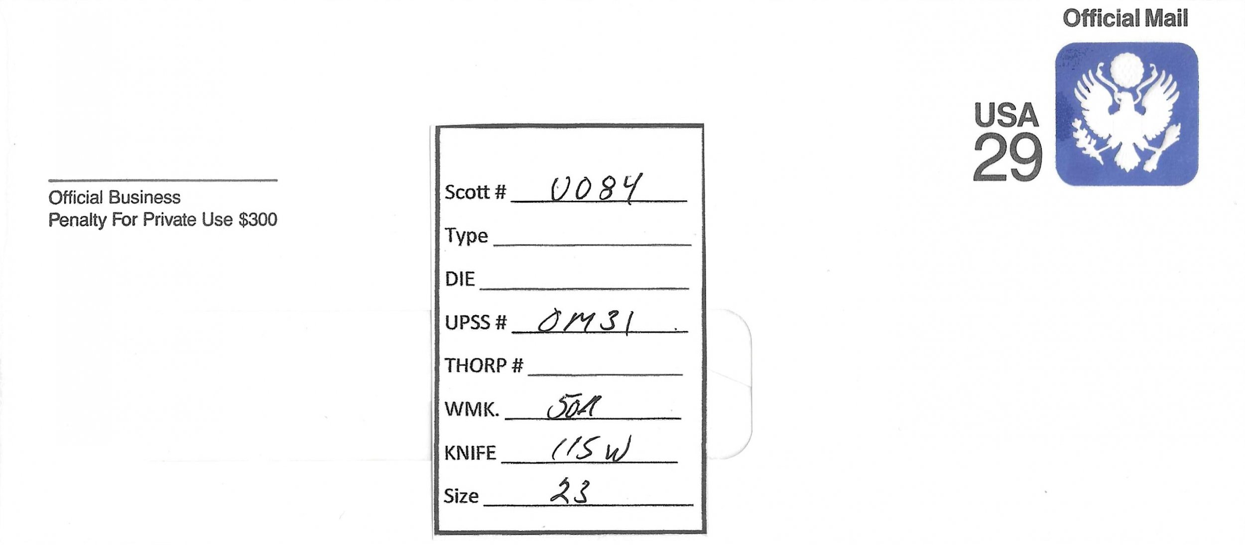 Scott# UO84 UPSS#OM31 US envelope. | United States, Postal Stationery ...