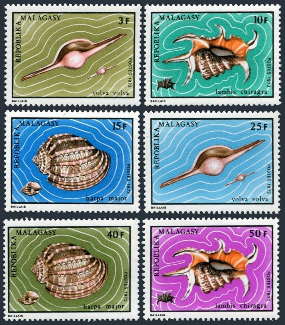 Malagasy 481-486,MNH.Michel 675-680. Shells 1973.Volva Vilva,Lambis ...