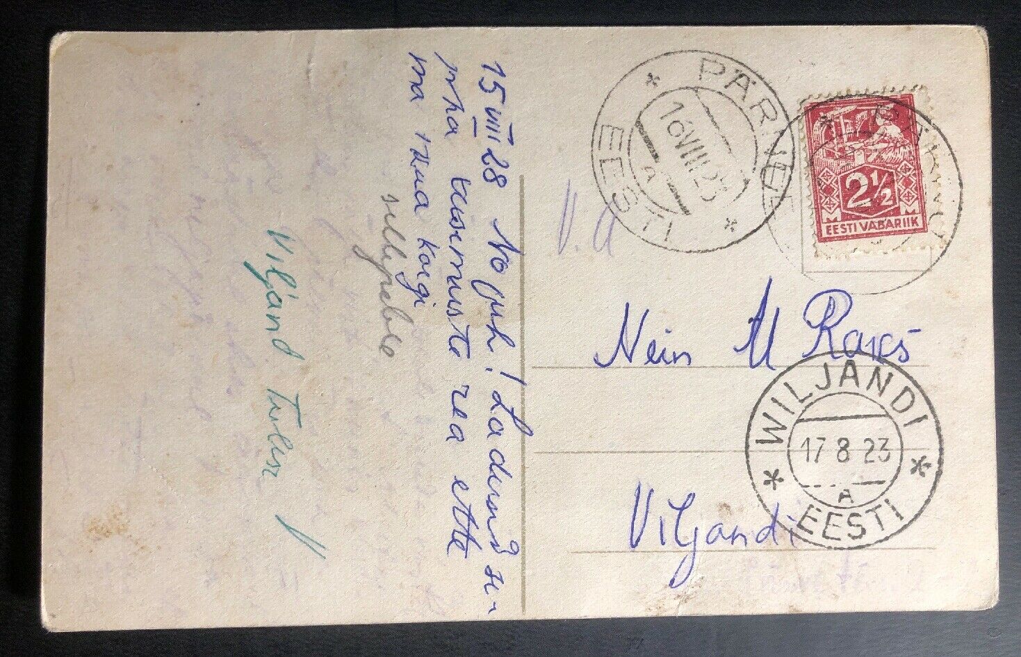 1923 Parnu Estonia Picture Postcard Cover To Viljandi Girl Lit By The ...