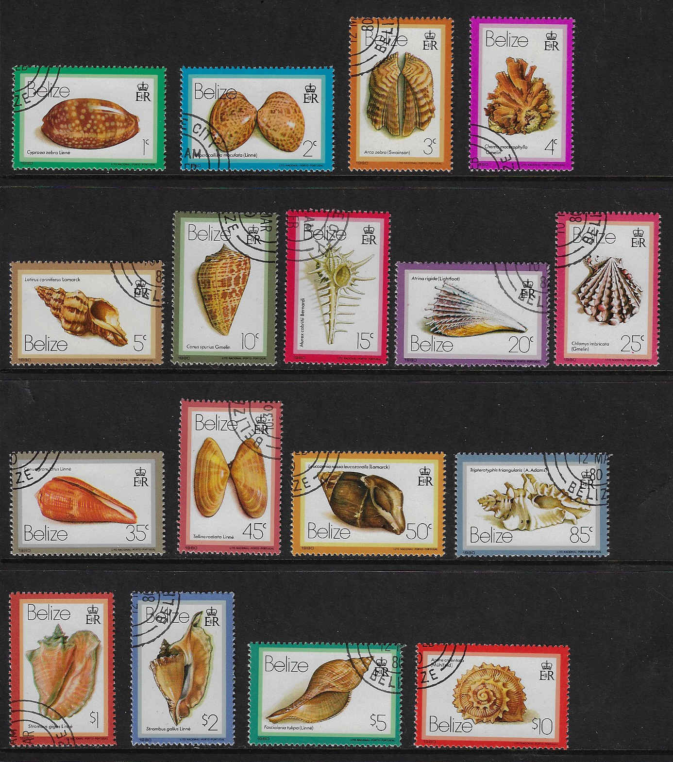 Belize #471-77 Used OG (CTO); Complete set of 17 - Seashells (1980 ...