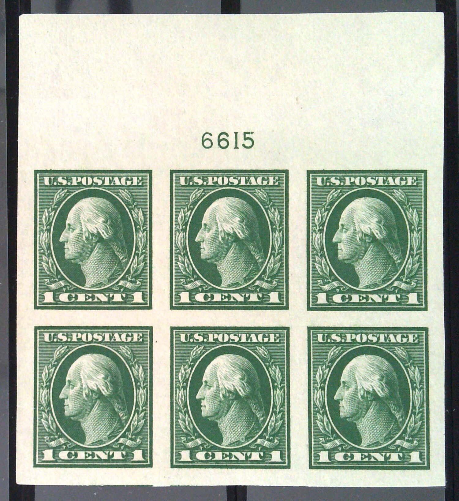 Scott #408 - 1c Green - Washington - P# block of 6 - MNH - 1912 ...