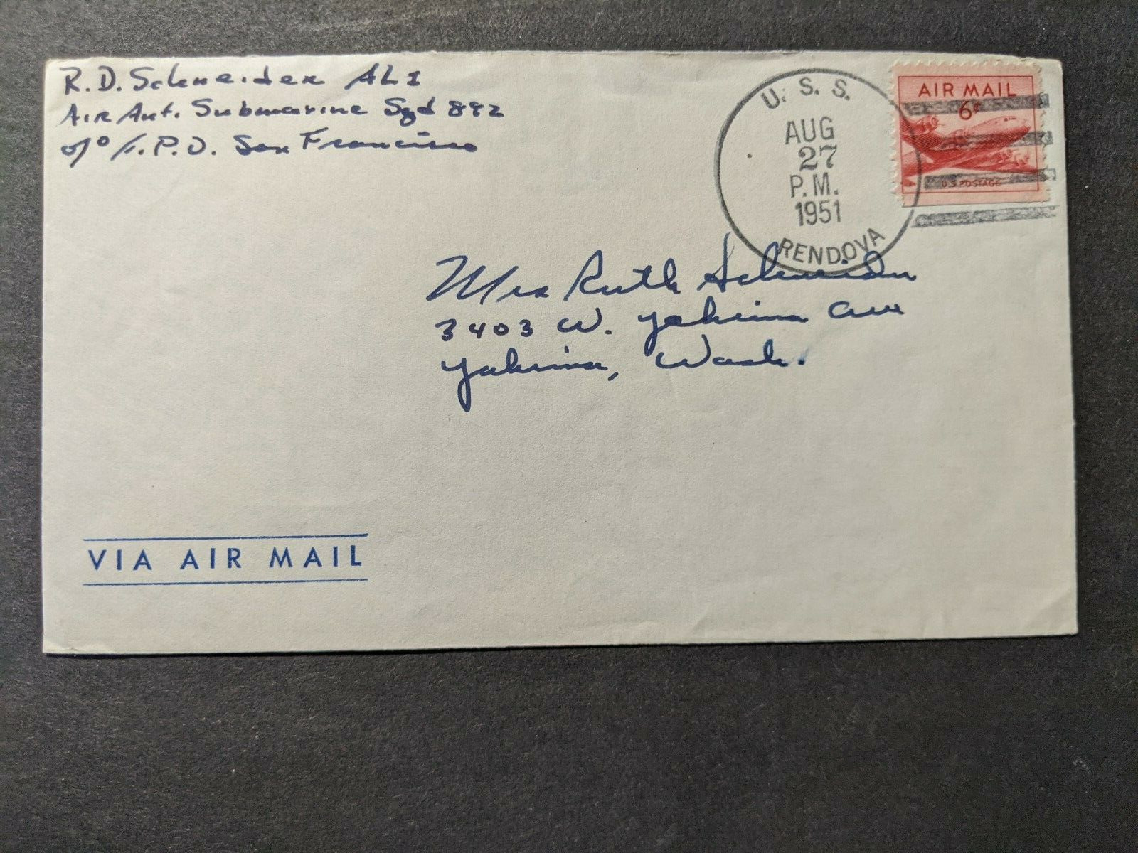USS RENDOVA CVE-114 Naval Cover 1951 Anti-Submarine Sqd 892 Sailor's ...
