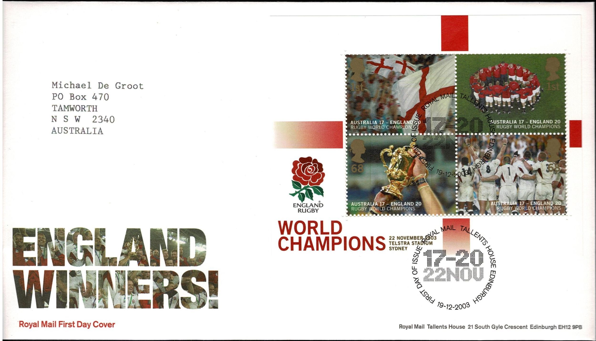 Great Britain 2003 ENGLAND WINNERS - Rugby World Championship Sheetlet ...
