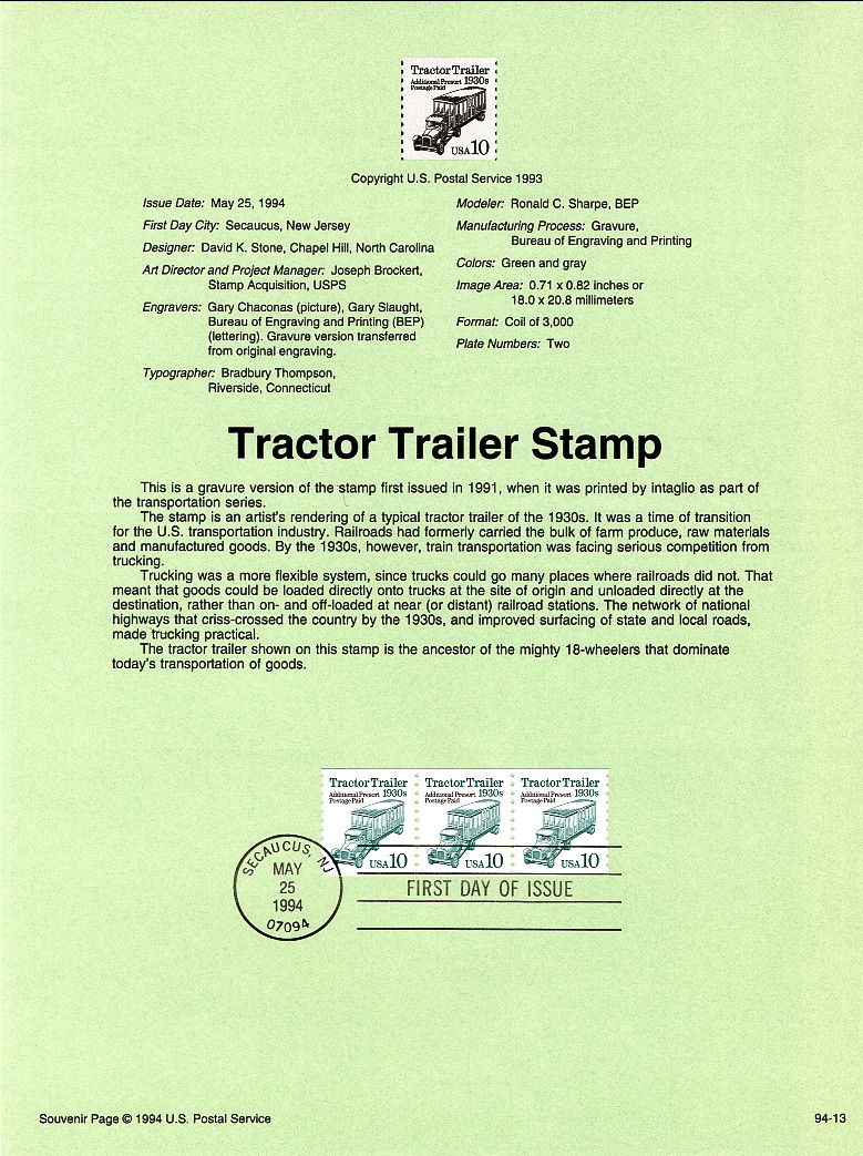 US SP883 Tractor Trailer 2548 Souvenir Page FDC | United States, Back ...