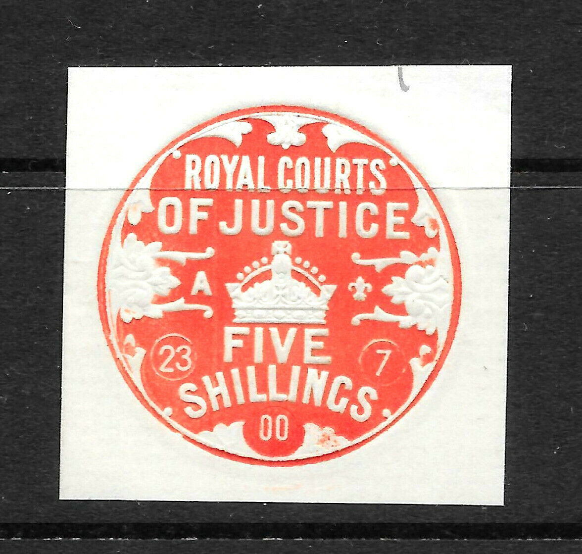 GB 1880-1922 Revenue Royal Courts of Justice, Embossed. 5/-, 23/07/1900 ...