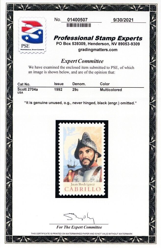 2704a, MNH 29¢ Black Color Omitted MAJOR ERROR With PSE Cert - Stuart ...