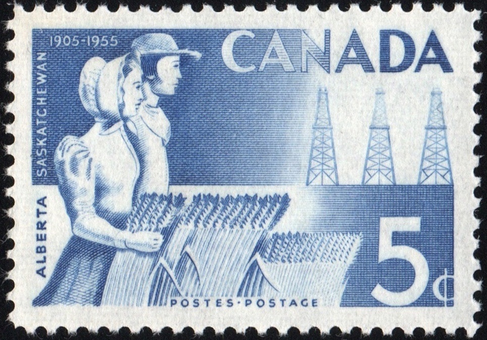 SC#355 5¢ 50th Anniversary of Alberta and Saskatchewan Provinces (1955 ...