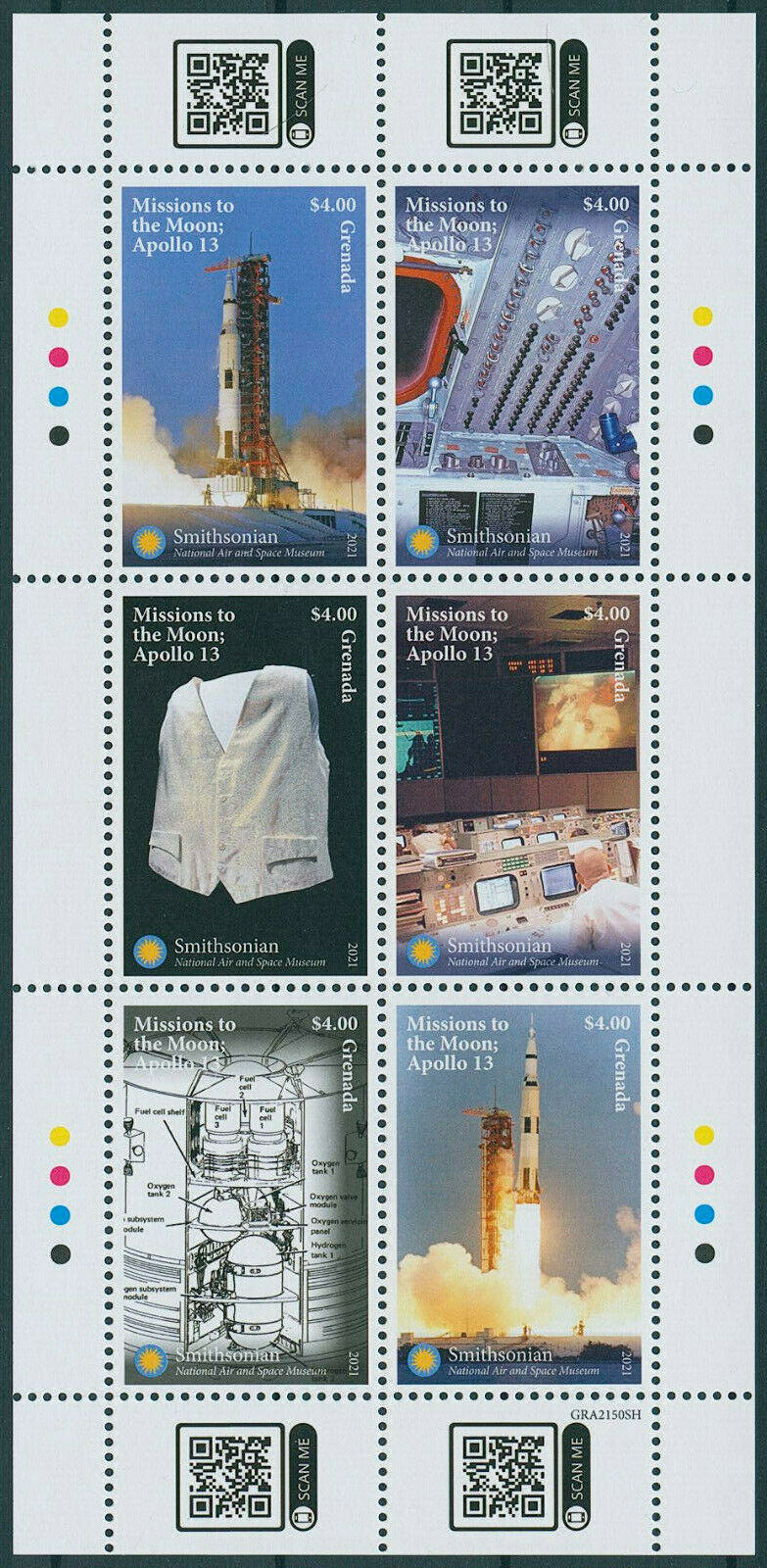 Grenada 2021 MNH Space Stamps Smithsonian Apollo 13 Missions to Moon 6v ...