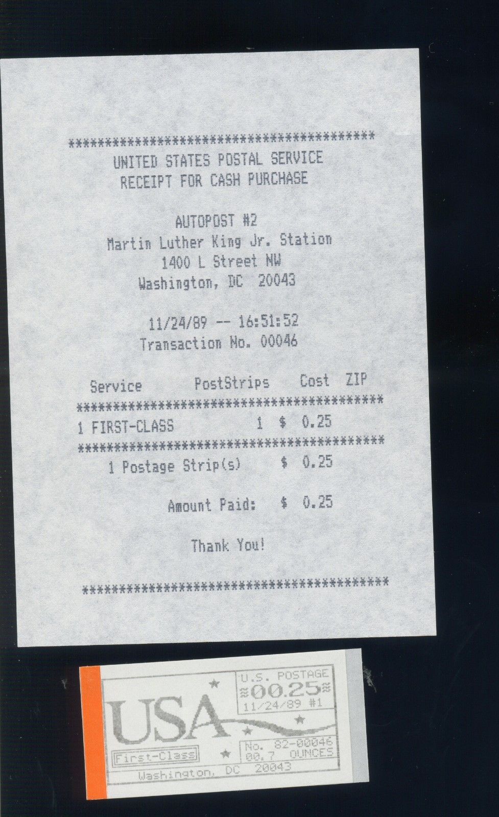 Scott #CVP1 First Class Computer Vended Postage Stamp w/KIOSK Receipt ...