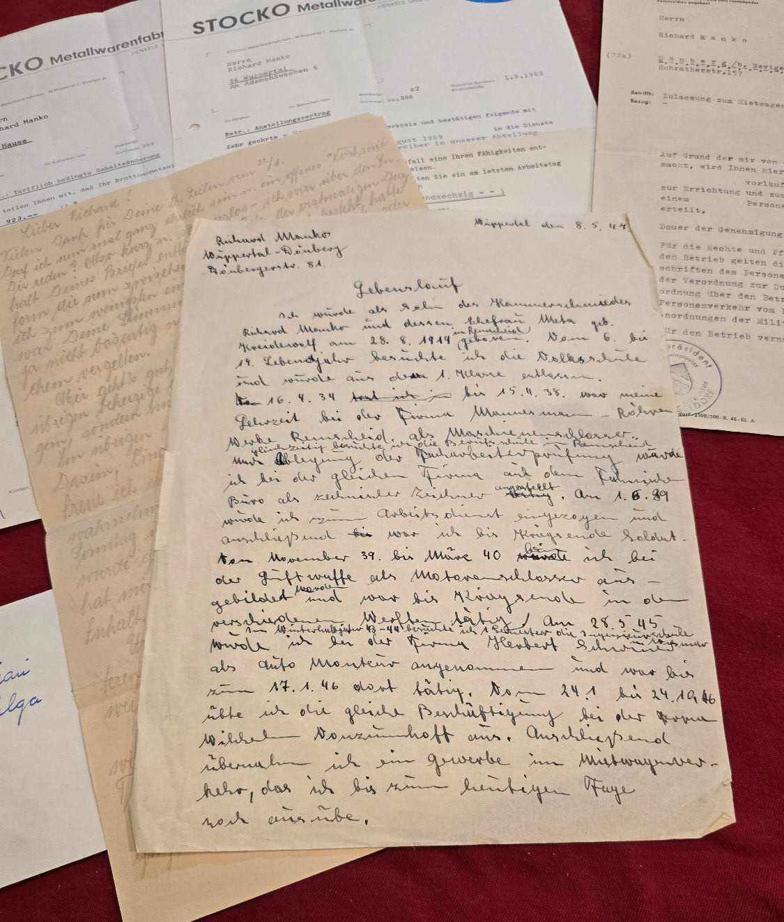 RICHARD MANKO Post WW2 WWII German Soldiers paperwork letters documents ...