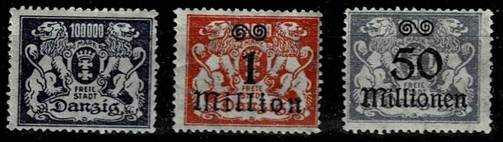 Danzig 1923,Sc.#133; 144, 152 MNH The coat of arms of Danzig with lions ...