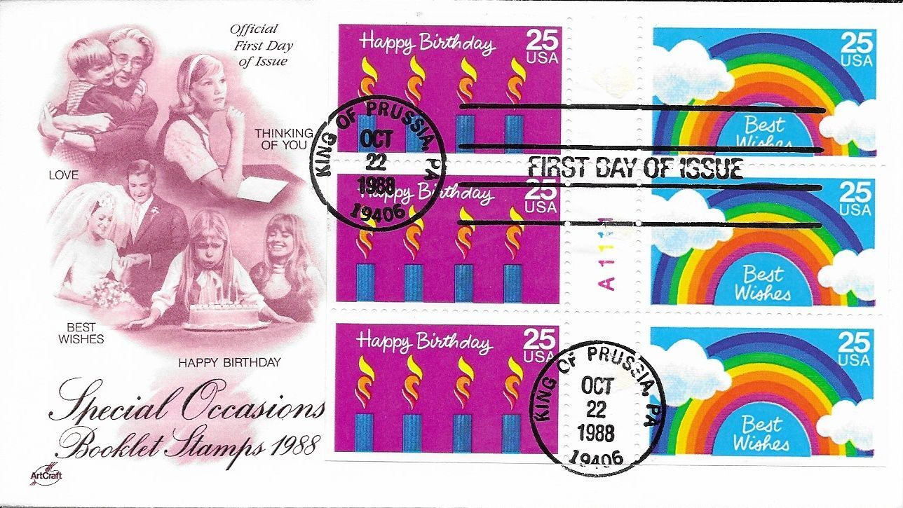 1988 FDC, #2395-2396, 25c Special Occasions, Art Craft | United States ...