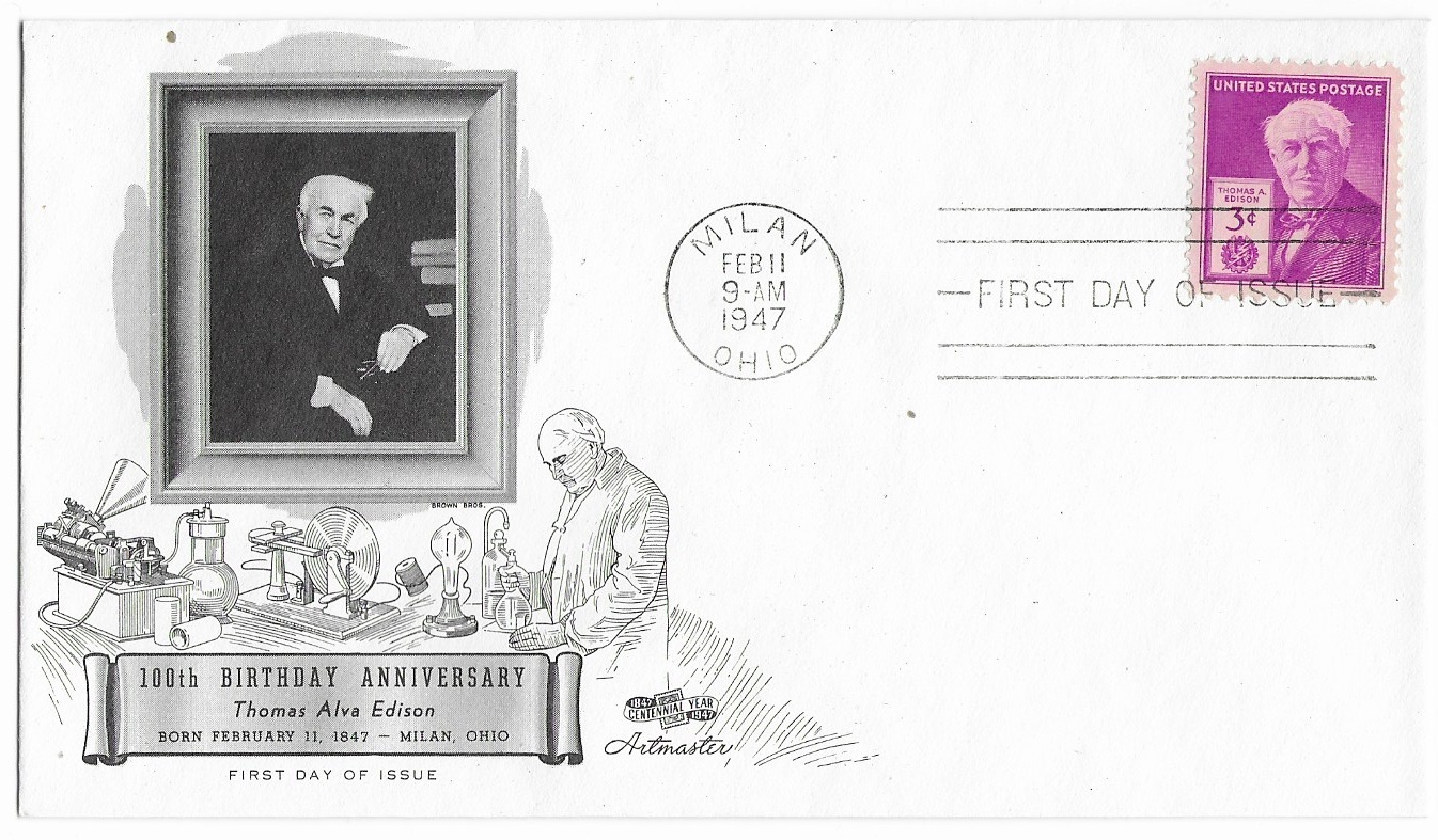1947 FDC, #945, 3c Thomas A. Edison, Art Craft & Artmaster | United ...