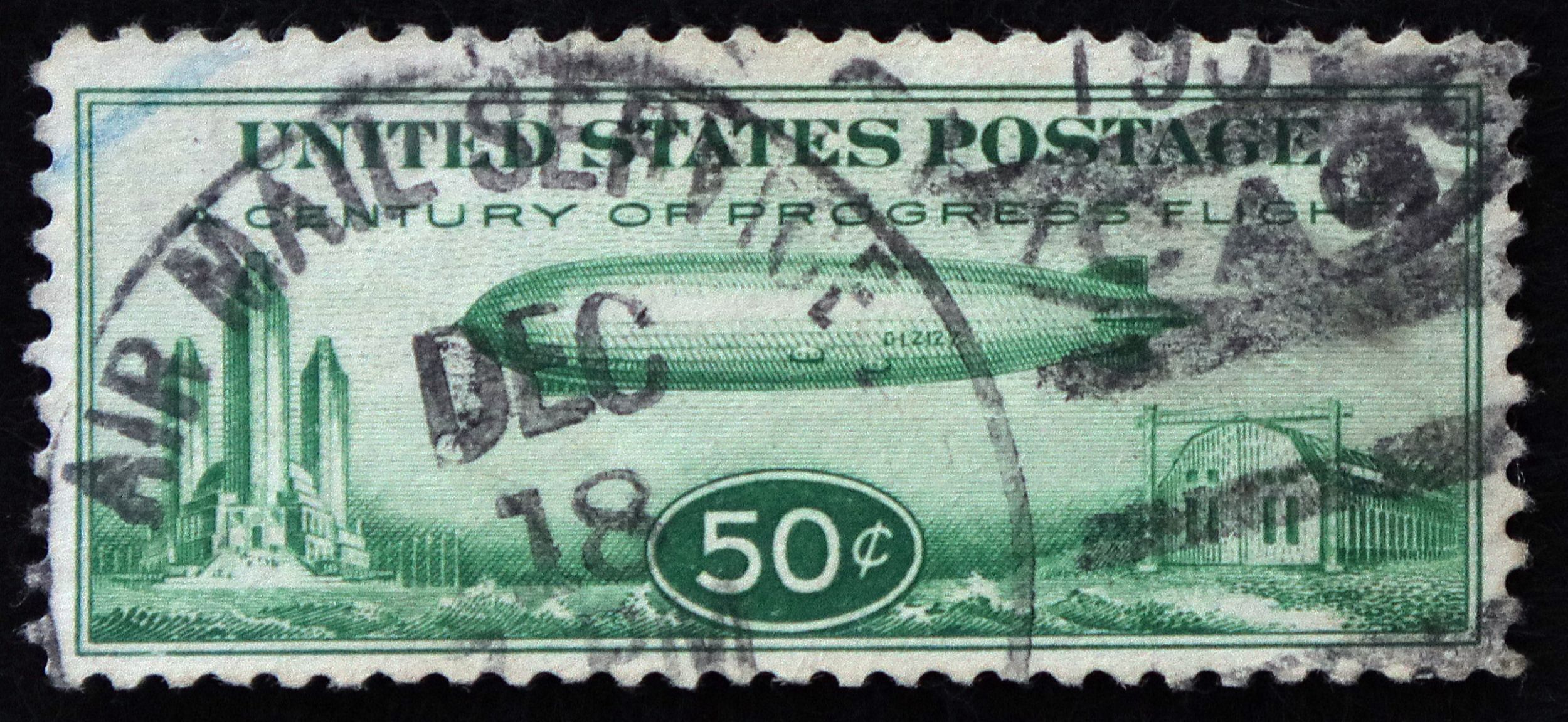 U.S. Used Stamp Scott #C18 50c Zeppelin. Air Force Air Mail Service CDS ...