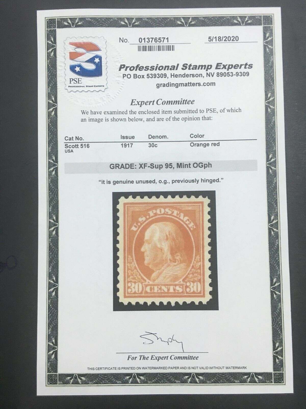 US Stamps #516 Mint OG Vvvlh APP NH PSE Graded Cert Xf-Sup 95 LOT ...