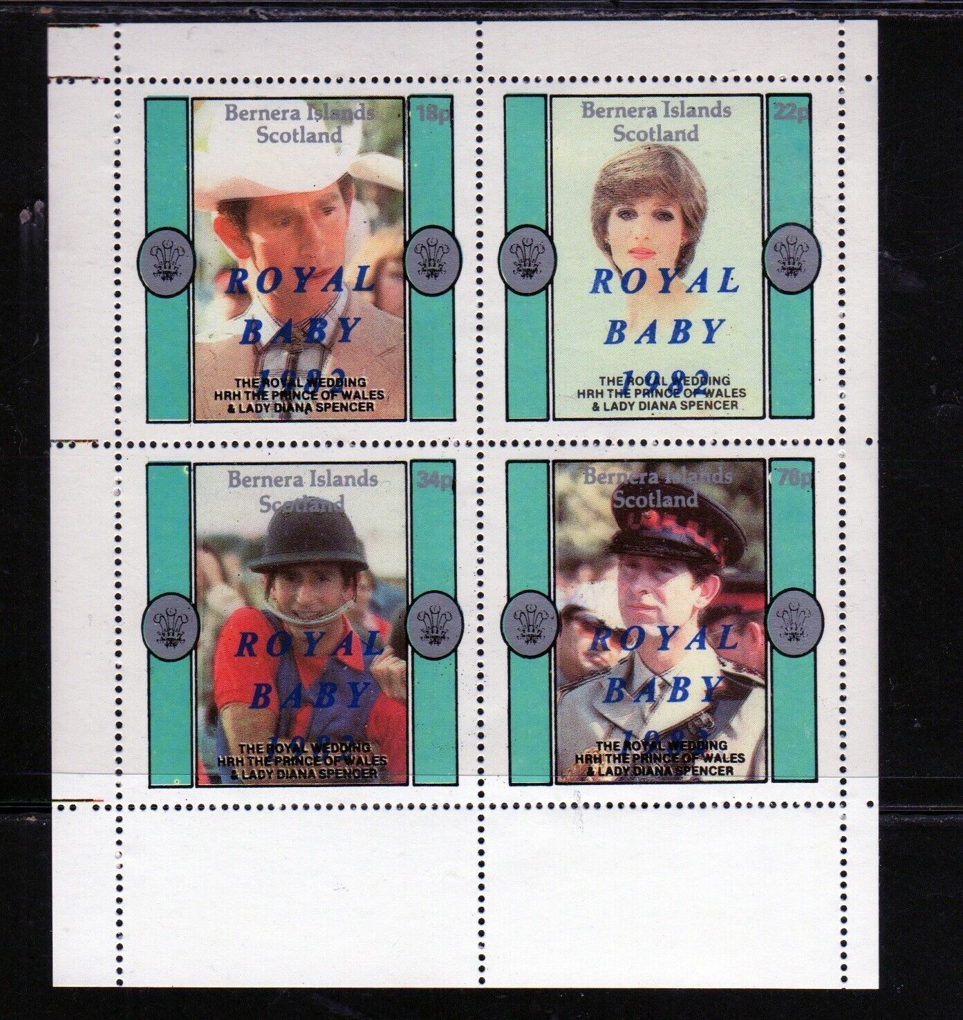 Bernera Islands Scotland 1981 Princess Diana Ovprt Mint VF NH O.G M/S4 ...